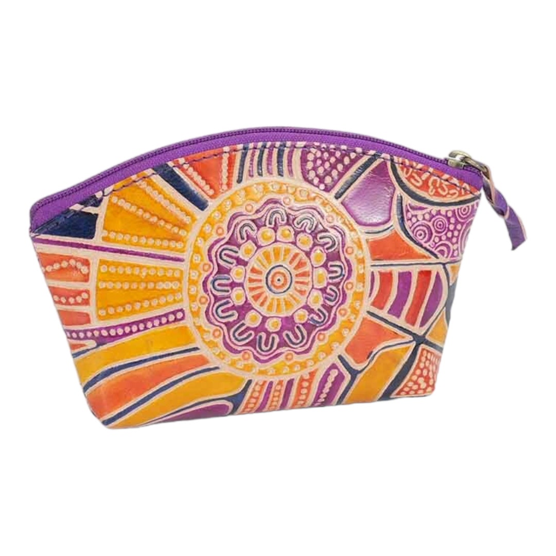 Aboriginal Indigenous Australian Artist Leather Coin Purse 14.5 X 9cm ...