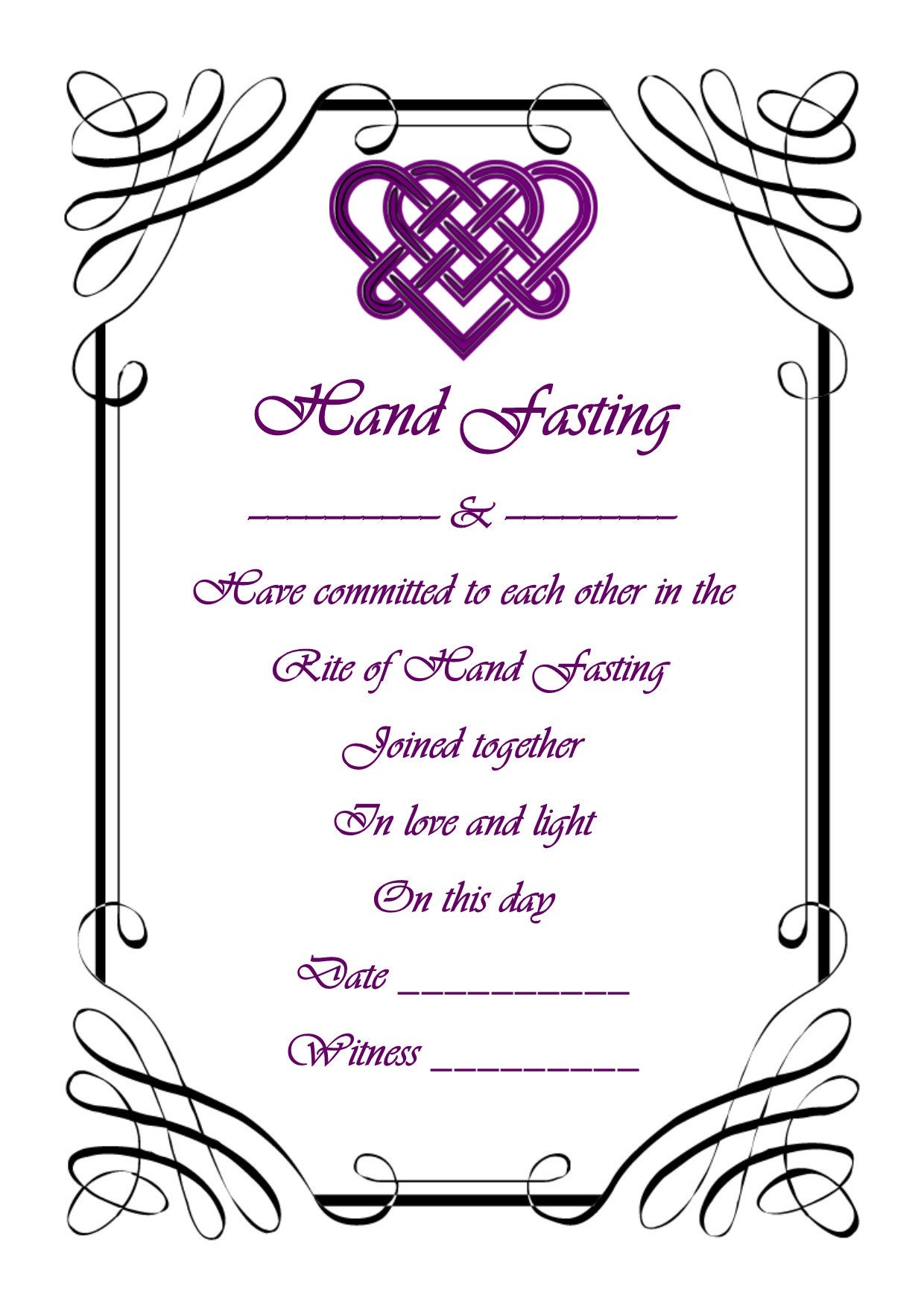 Handfasting Certificate Wedding Marriage Parchment Wicca Pagan Hand ...
