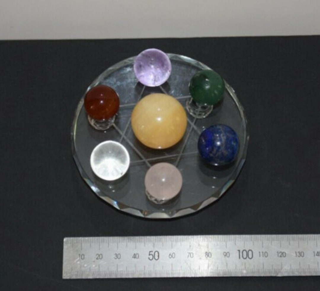 Crystal Grid With Spheres Chakra Set Glass Plate Reiki - Etsy