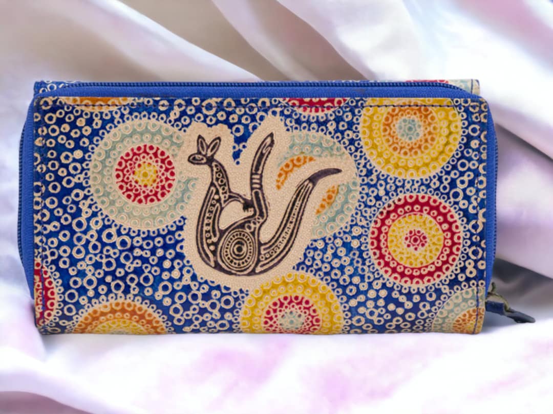 Aboriginal Australian Indigenous Artist Leather Wallet Purse Kangaroo ...