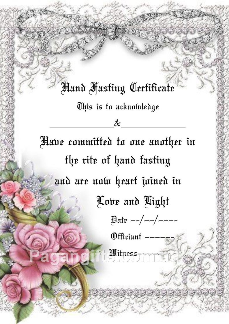 Handfasting Certificate Wedding Marriage Parchment Wicca Pagan Hand ...