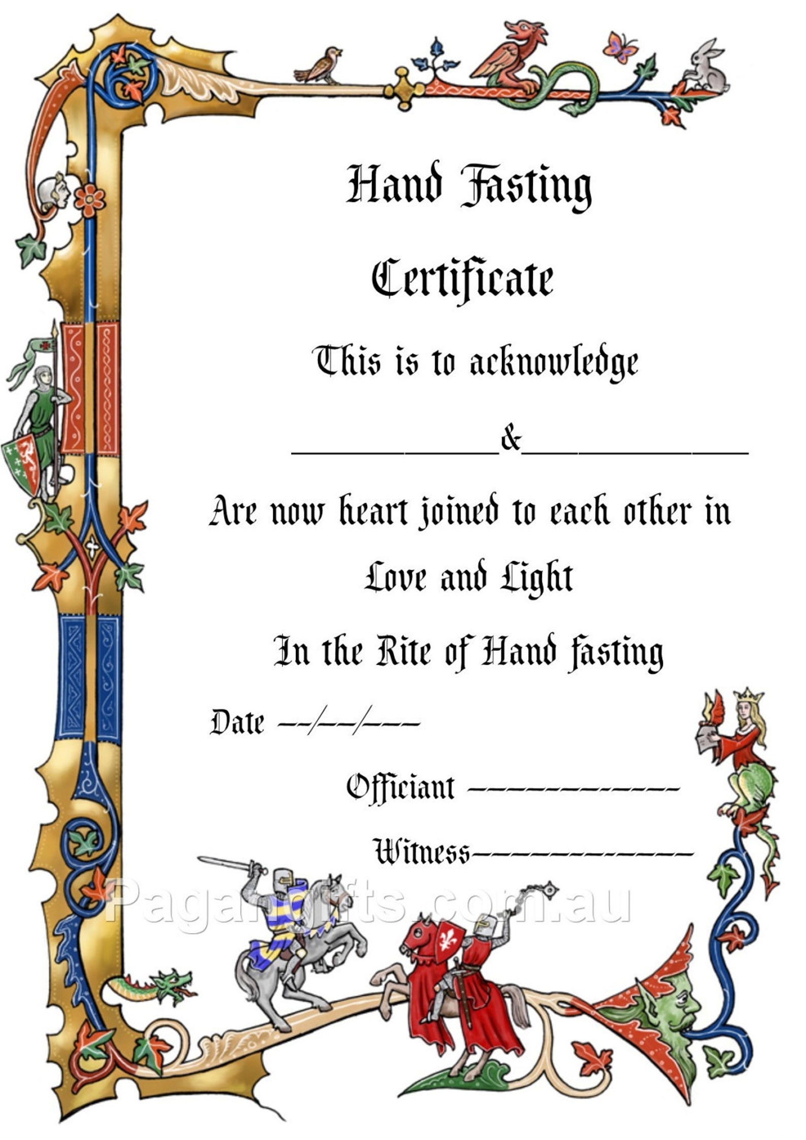 Handfasting Certificate Wedding Marriage Parchment Wicca Pagan Hand ...