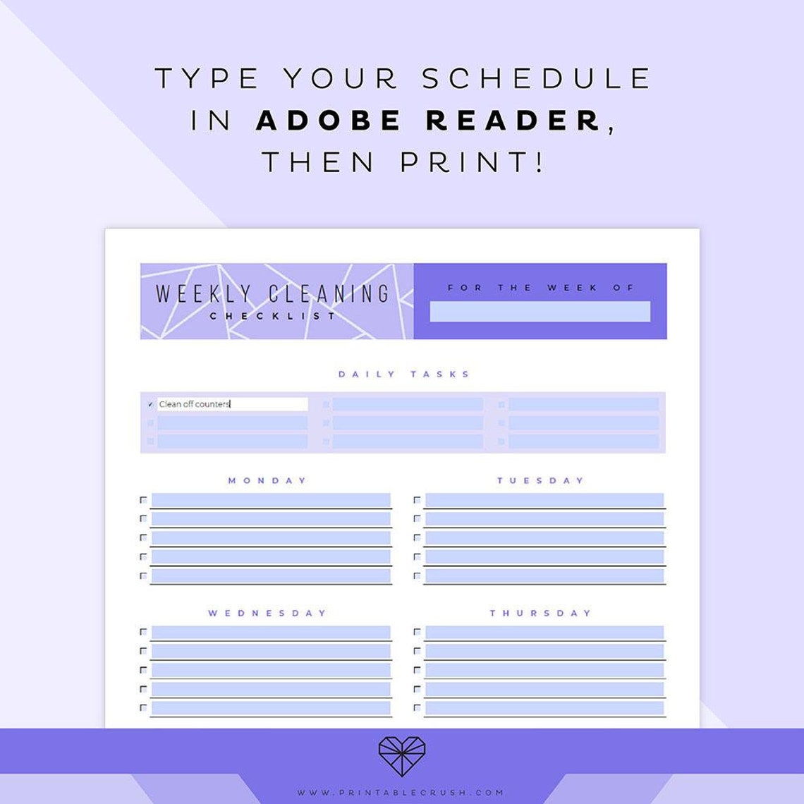 Cleaning Calendar Printable Set - Etsy