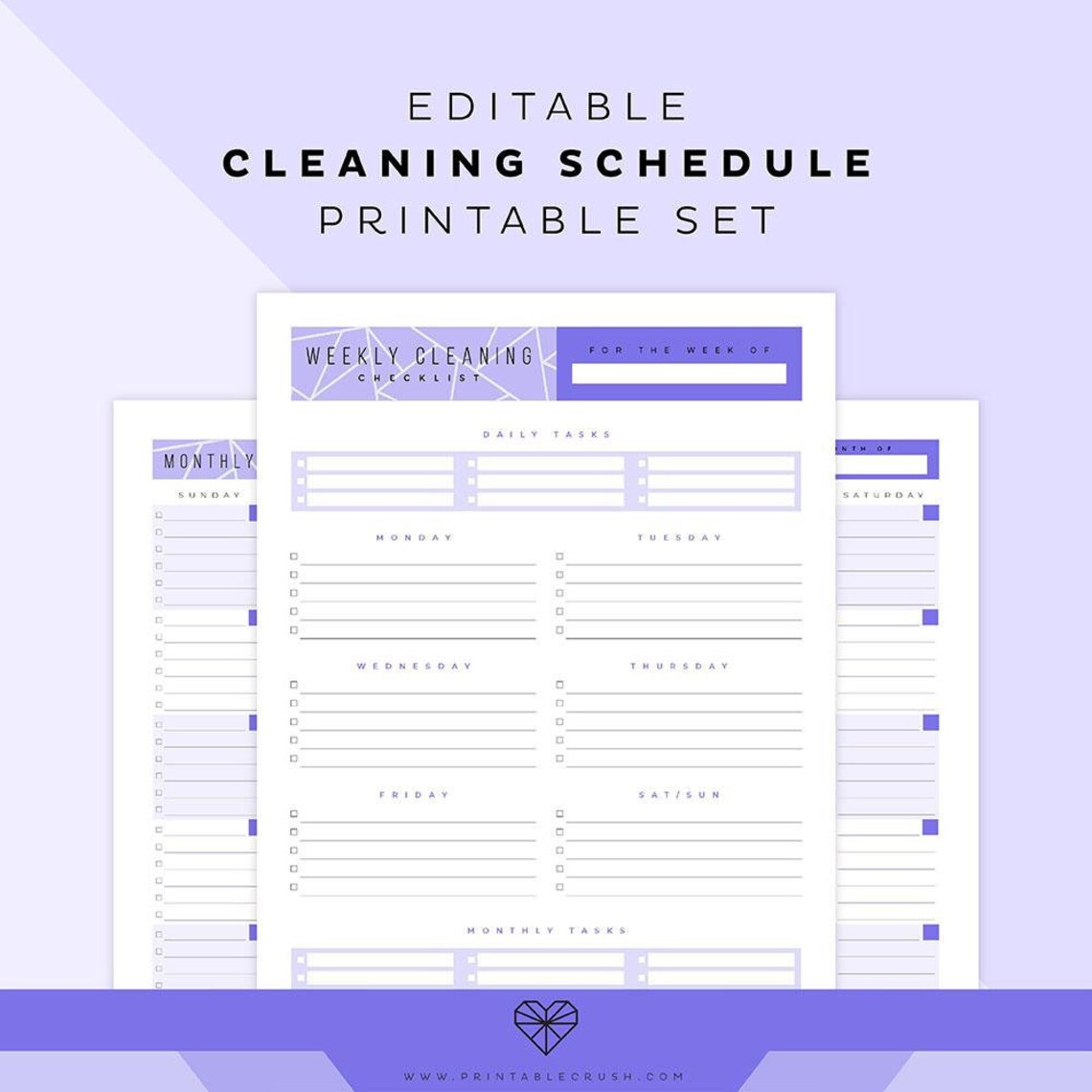 Cleaning Calendar Printable Set - Etsy