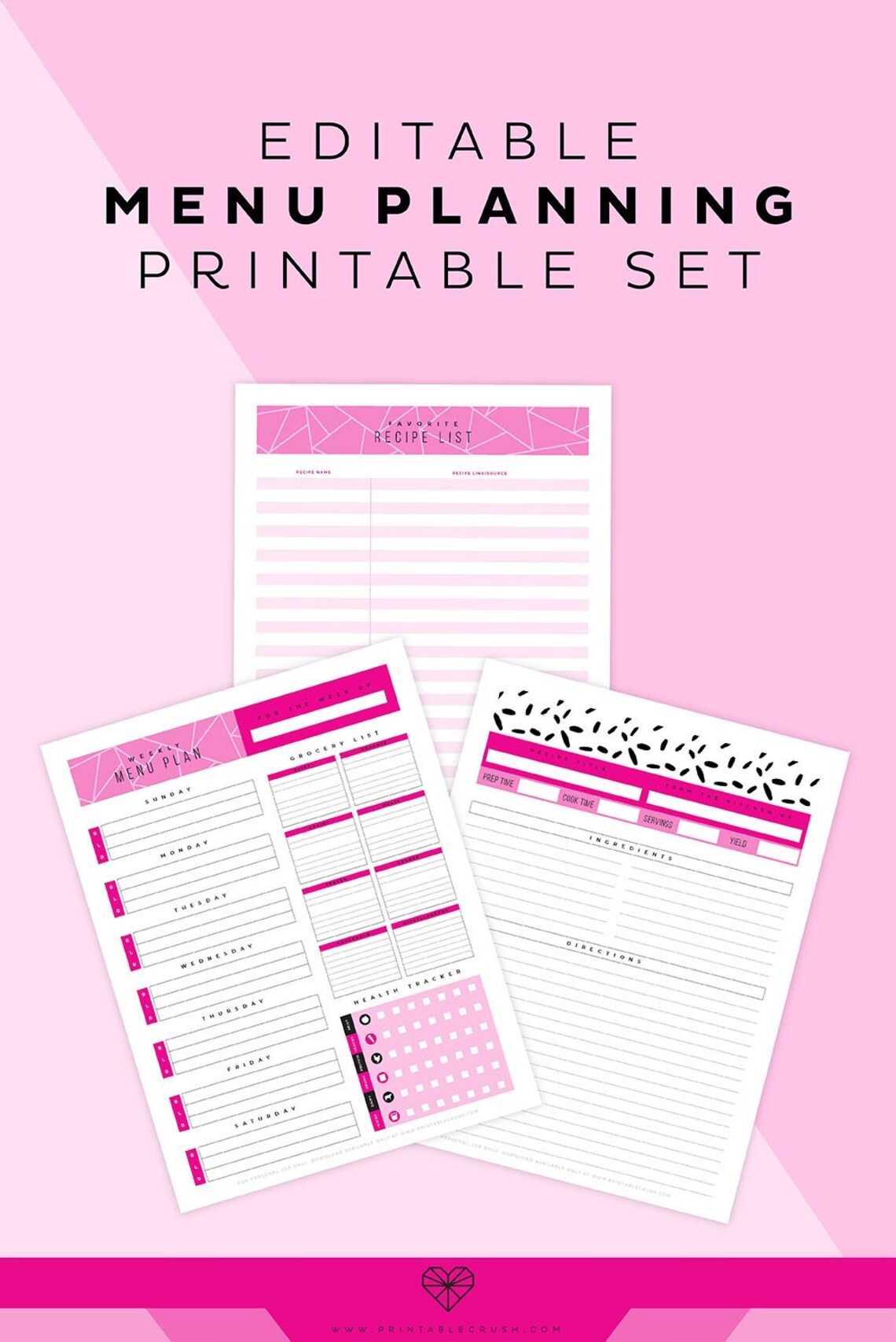 Monthly Menu Planner Printable Set | Etsy
