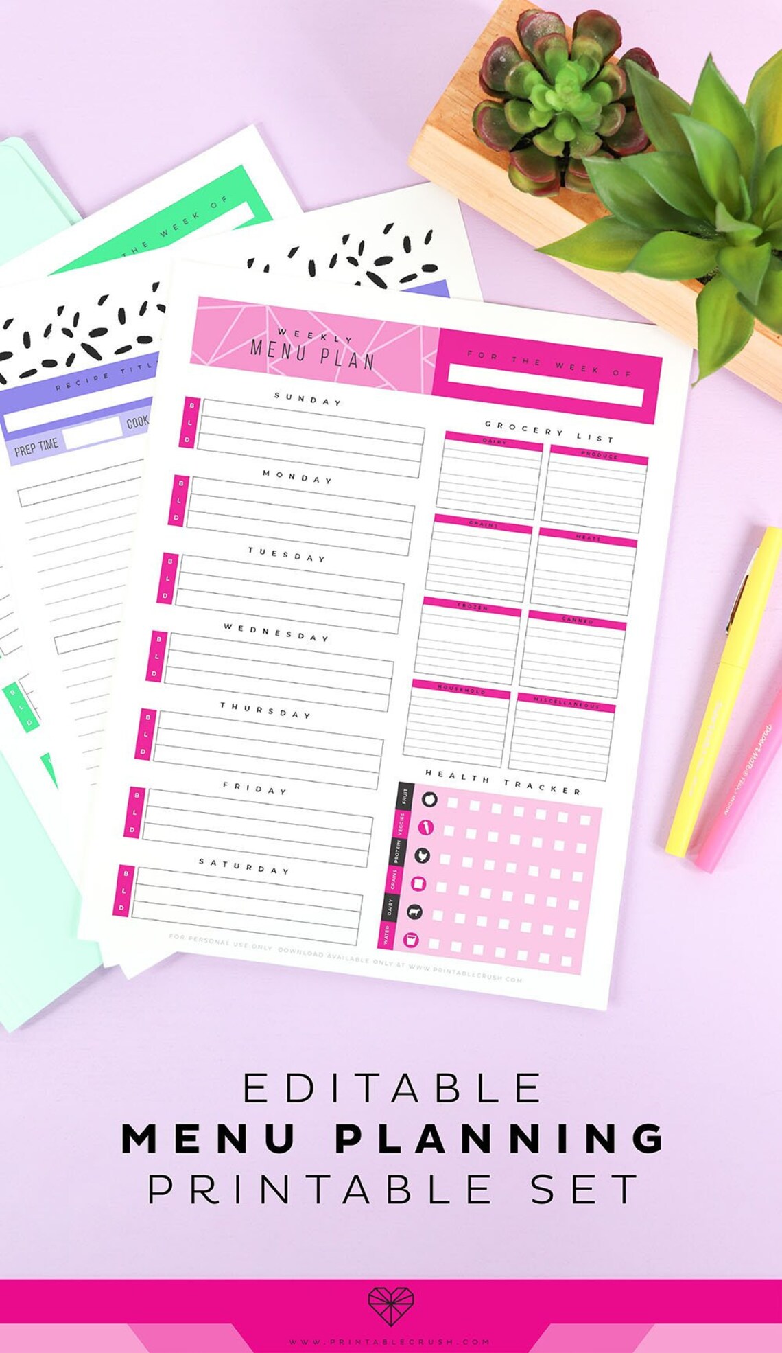 Monthly Menu Planner Printable Set | Etsy