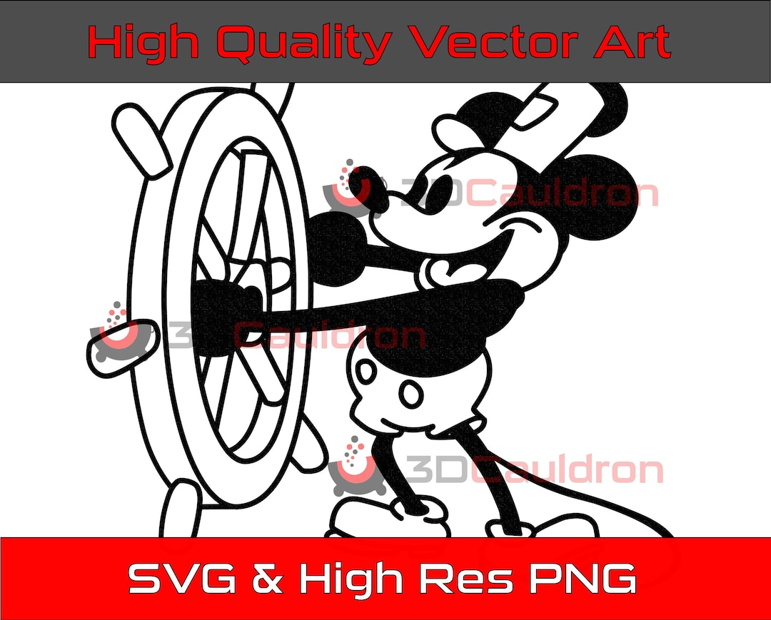 Steamboat Willie SVG PNG Mickey Silhouette Public Domain Mouse Vector ...