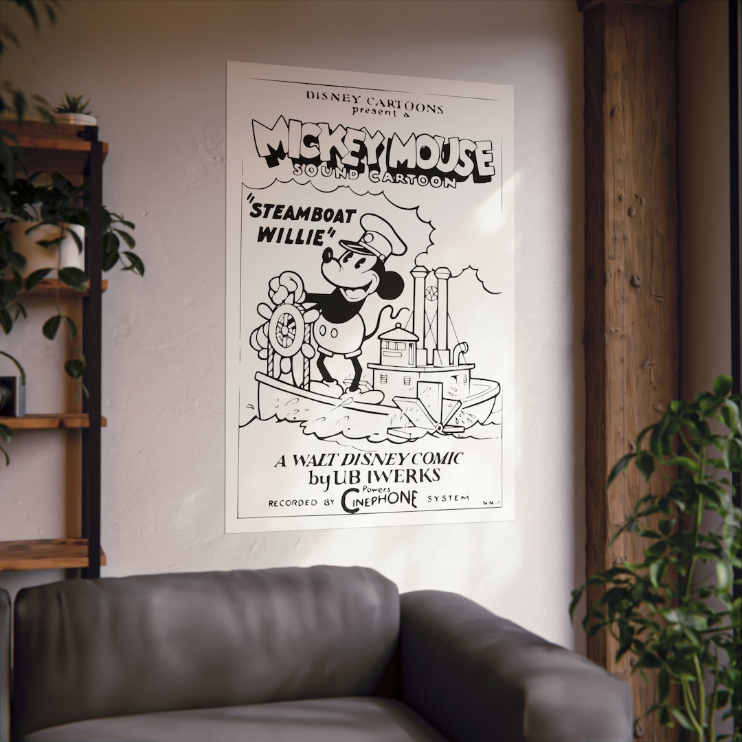 Steamboat Willie Movie Poster 1928 Public Domain Reproduction of the ...