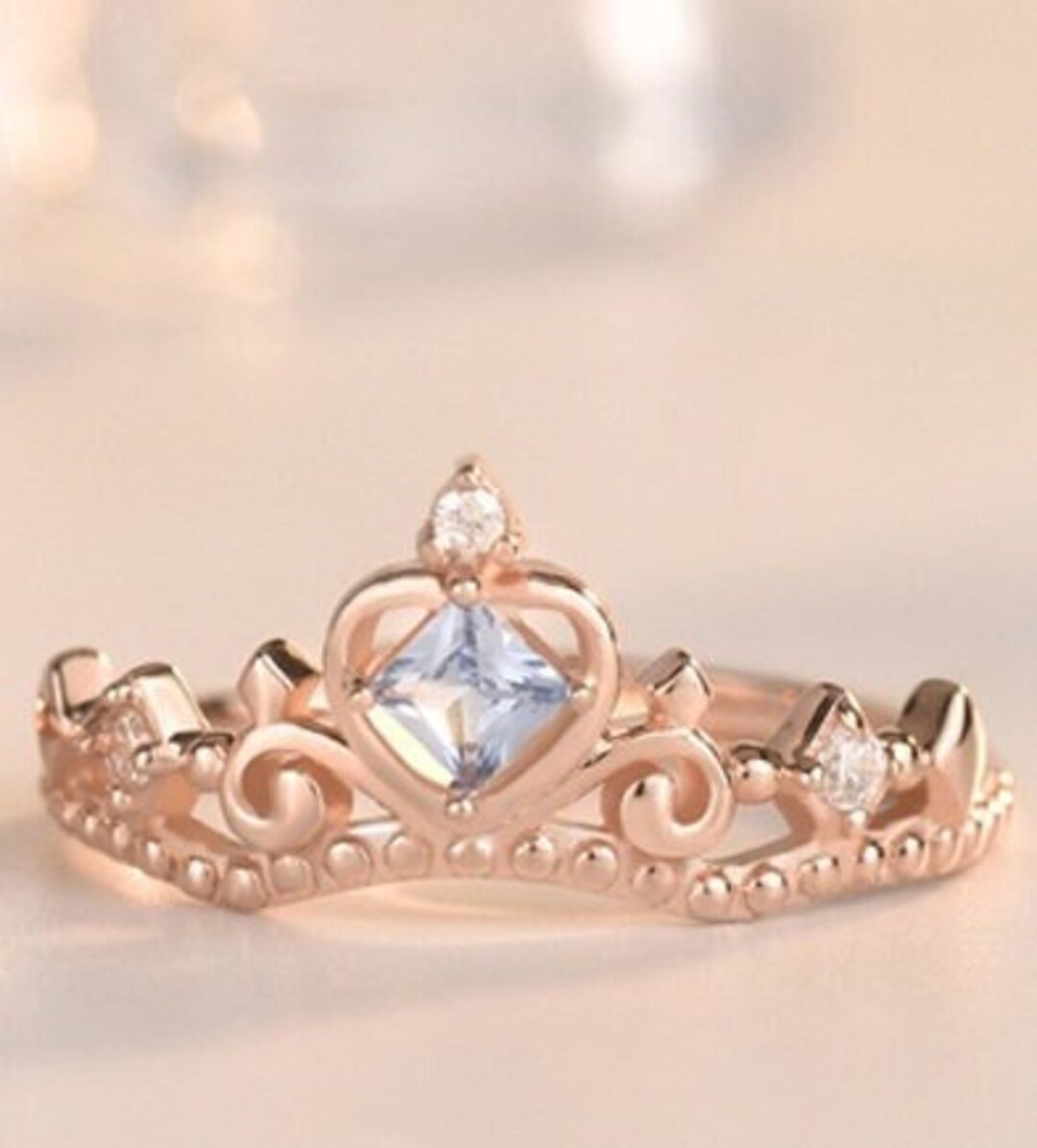 Princess Cinderella Ring 925 Sterling Silver 14K Rose Gold Plated Cubic ...