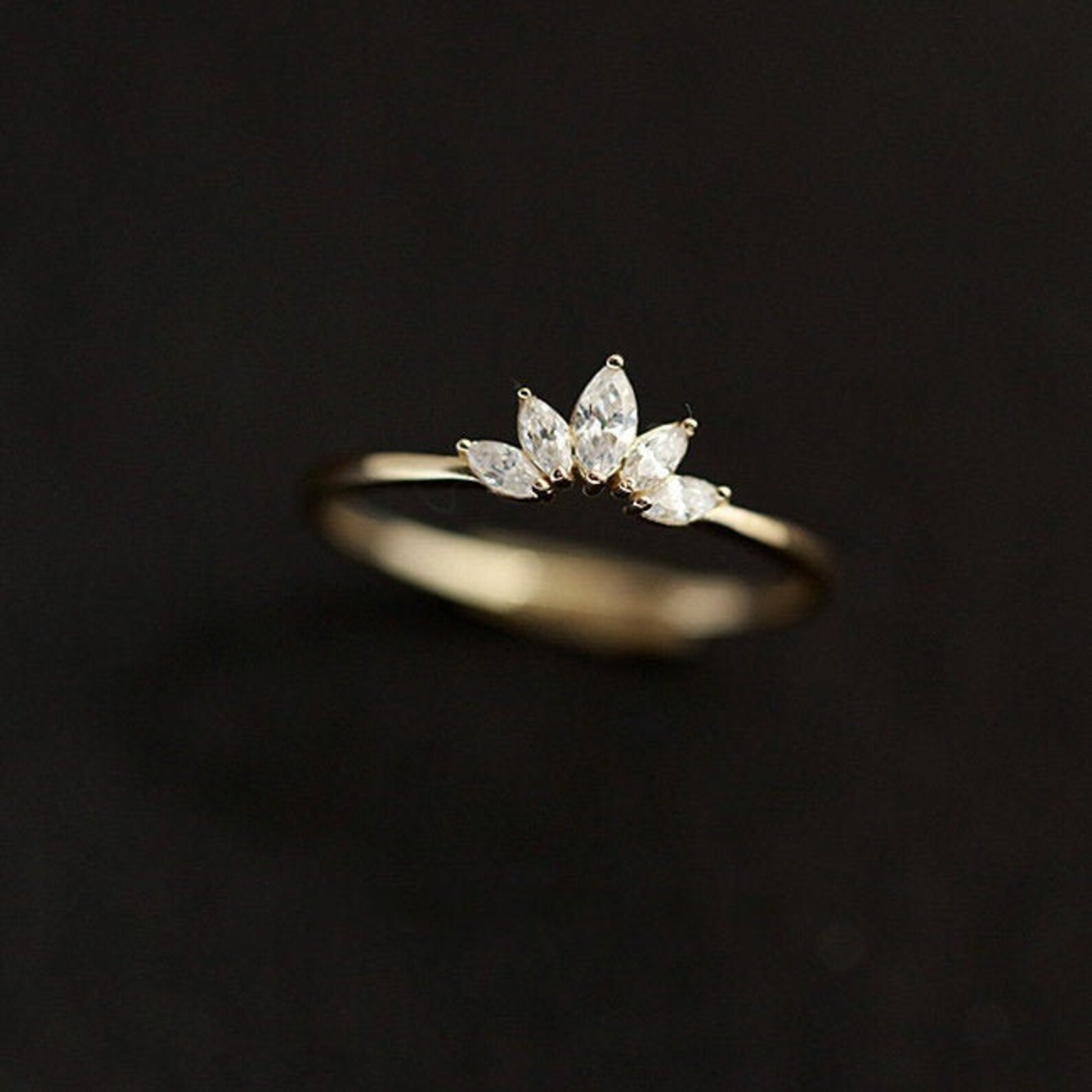 14K Gold Plated Cubic Zirconia Ring Dainty Ring 14K - Etsy