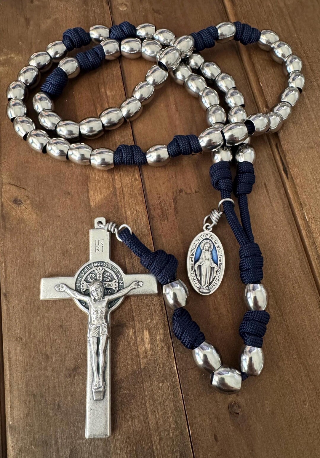 Large Stainless Steel Rosary, Heavy Duty Catholic Rosary, Blue ...