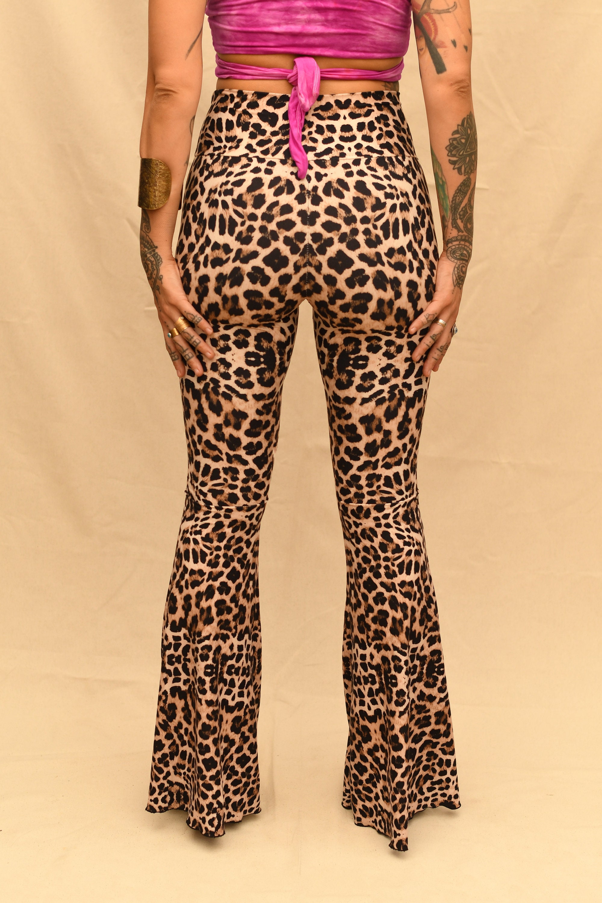 Leopard High Rise Bell Bottom Pants - Recycled Plastic Bottle Pants ...