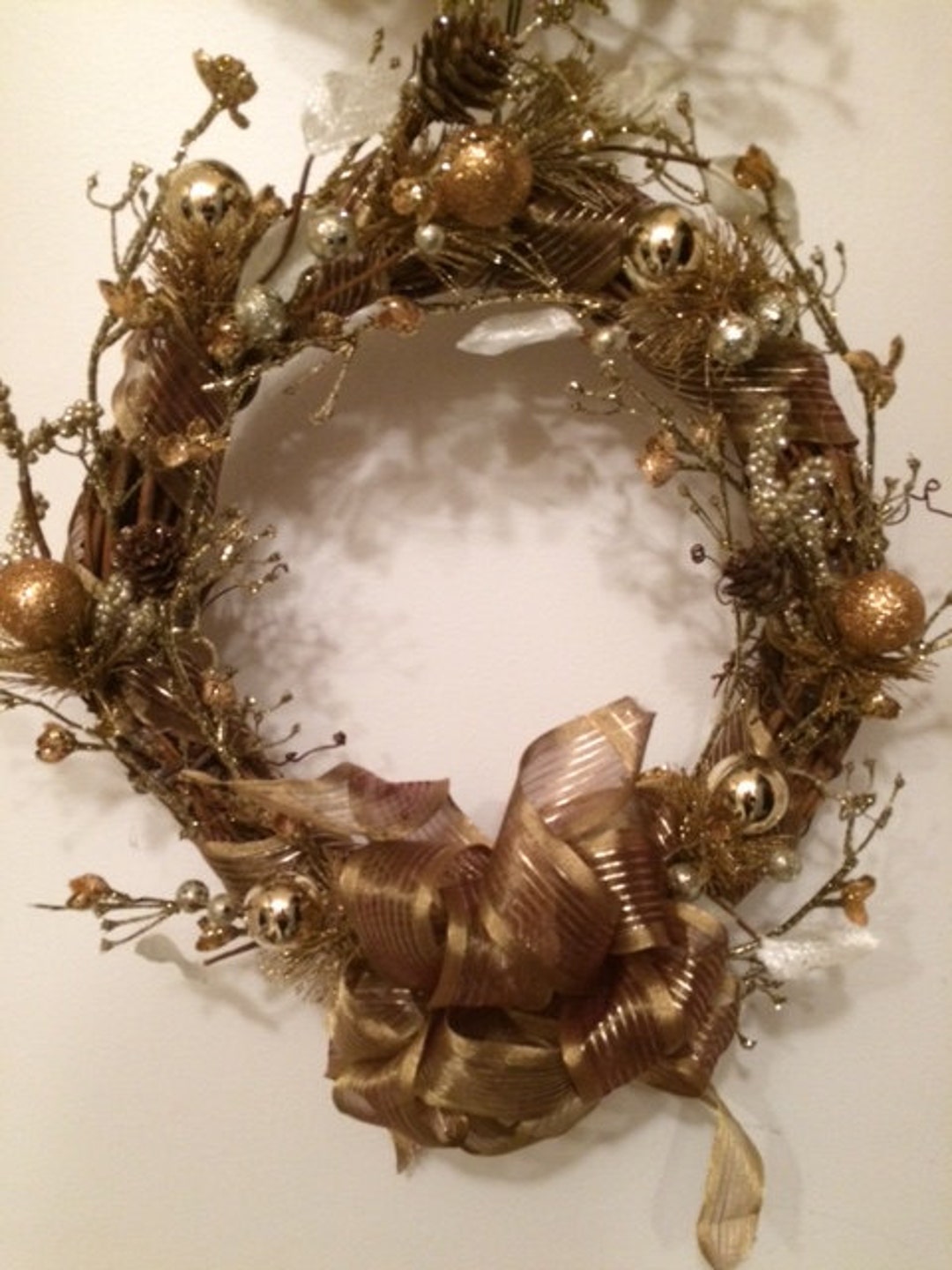 Gold Christmas Wreath, Gold Christmas Grapevine Wreath, Christmas ...