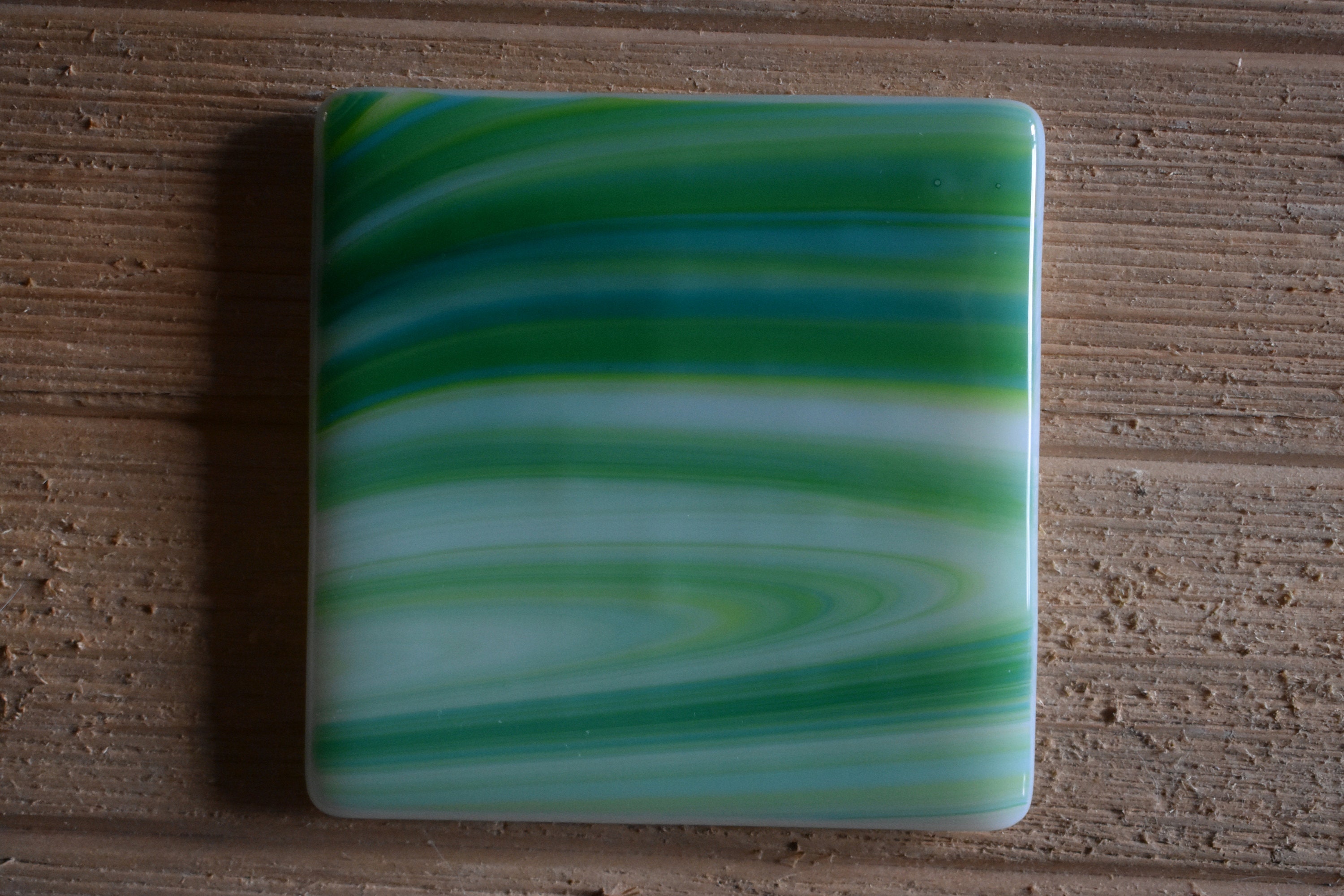 Green and White Glass Coasters