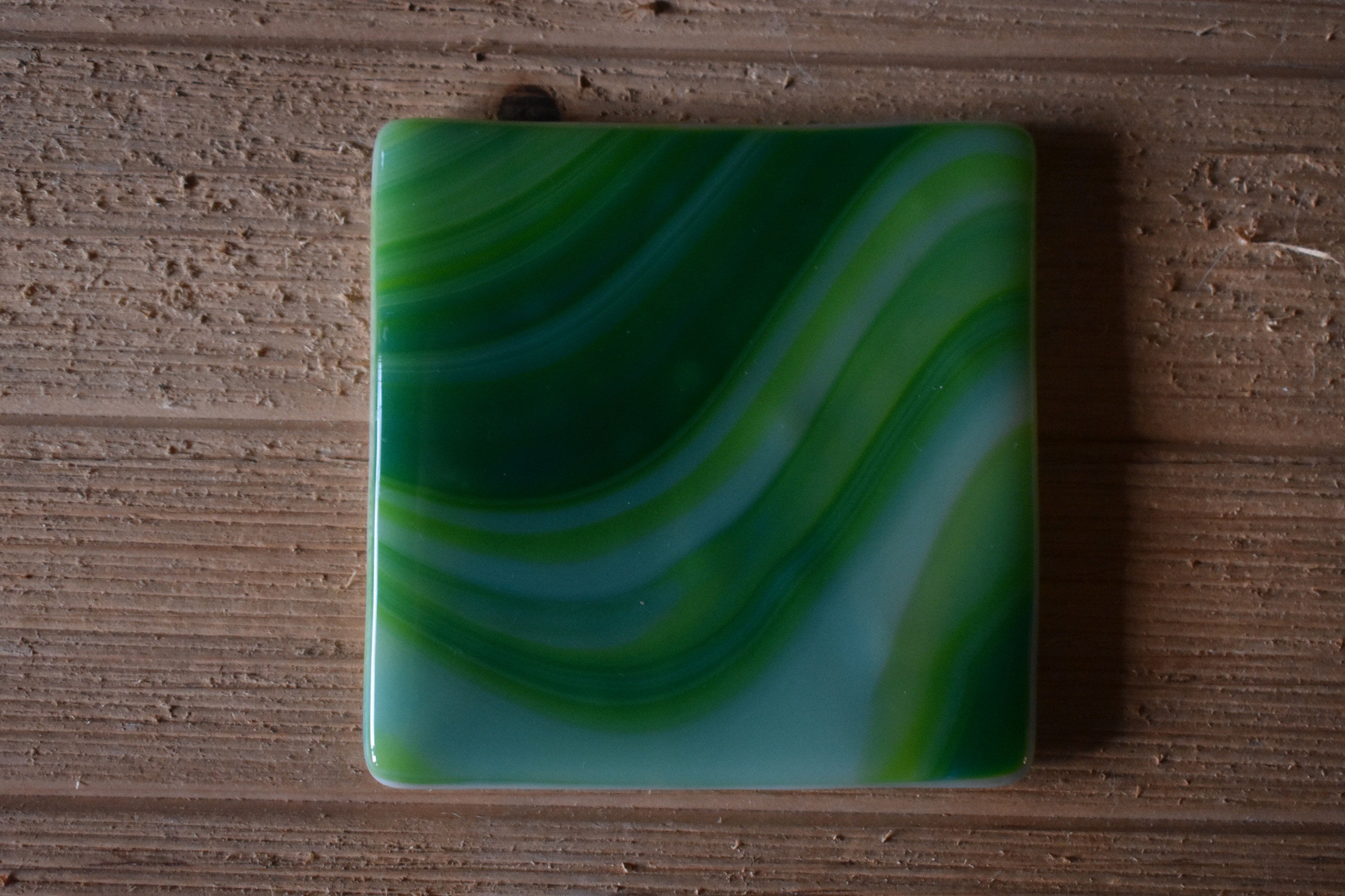 Green and White Glass Coasters