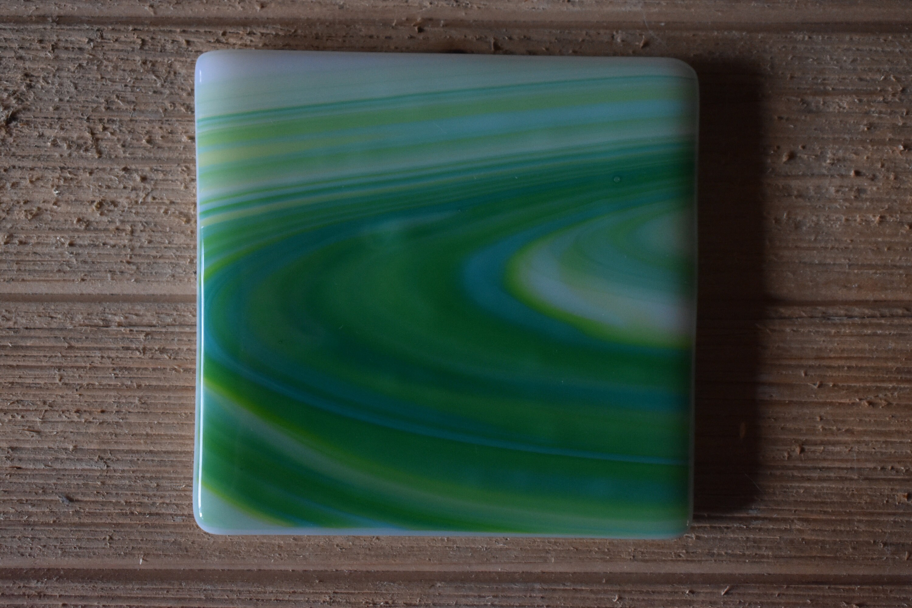 Green and White Glass Coasters