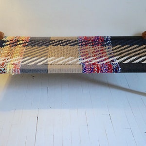 Charpoy 190 X 90 Cm, Black and White Woven Cotton Rope, Light Wood ...