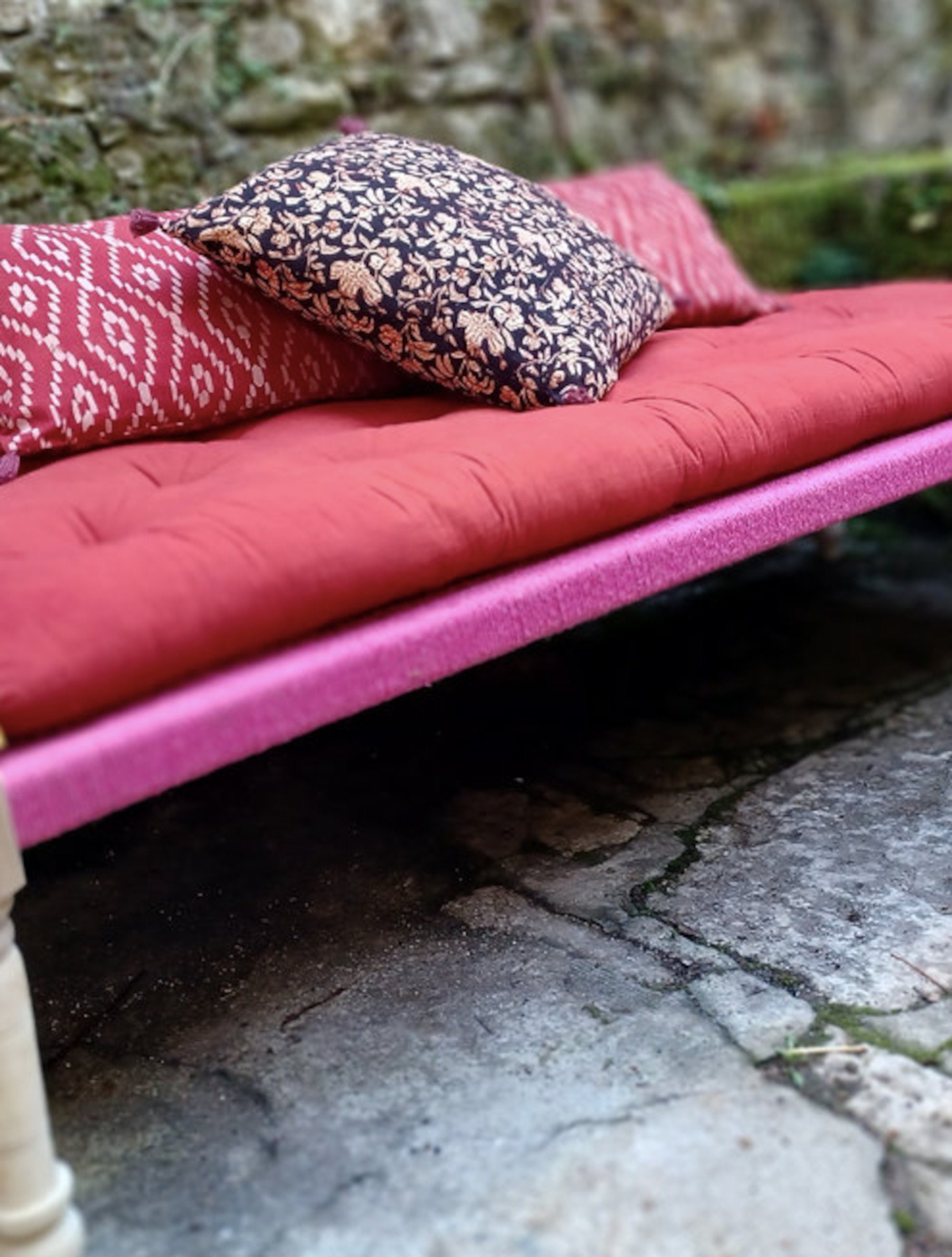 Charpoy 180 X 75 Cm, Pink and Red Braiding, Traditional Indian Rope Bed ...