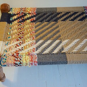 Charpoy 190 X 90 Cm, Black and White Woven Cotton Rope, Light Wood ...