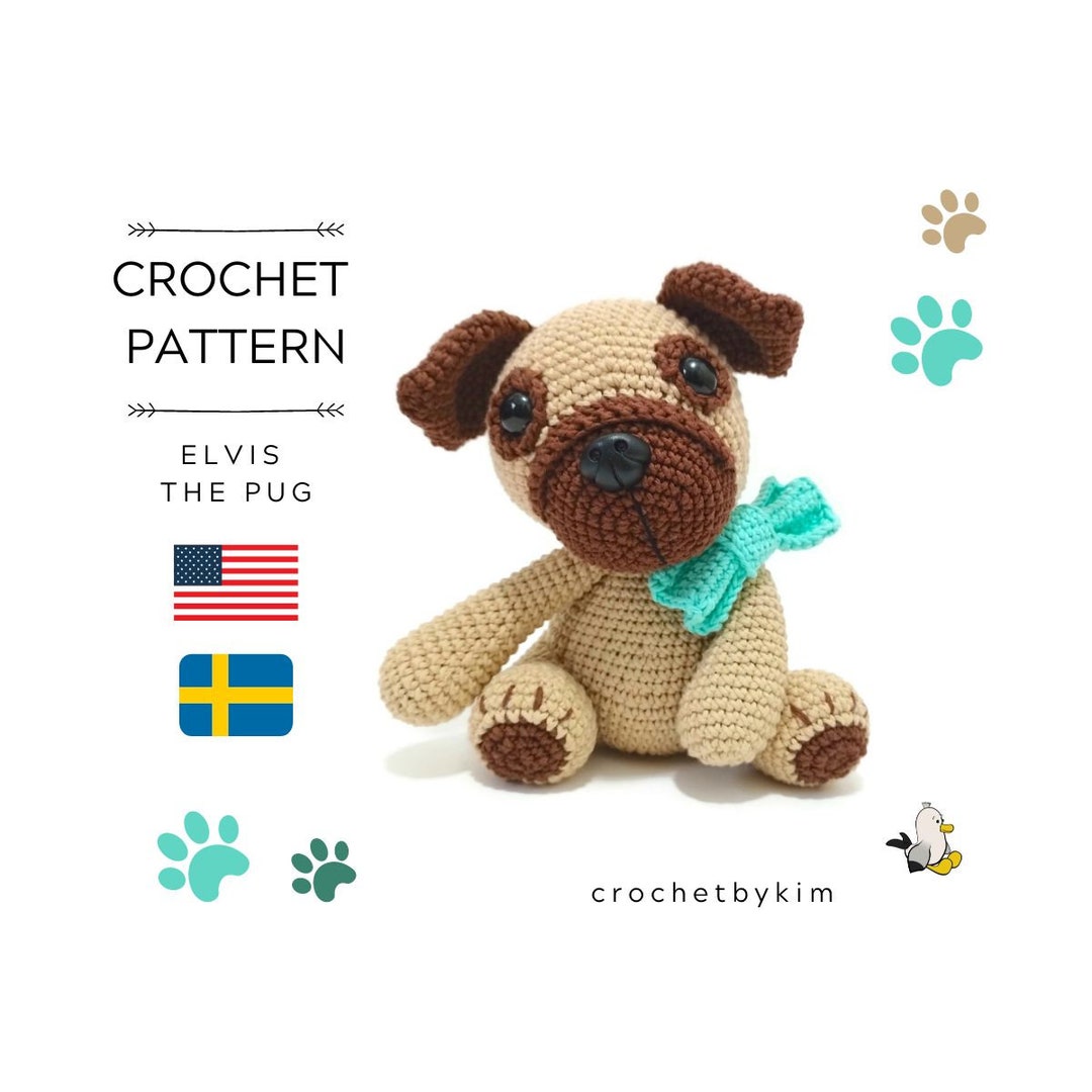 AMIGURUMI CROCHET PATTERN • Pug • Amigurumi Dog • Elvis the Pug • Puppy ...