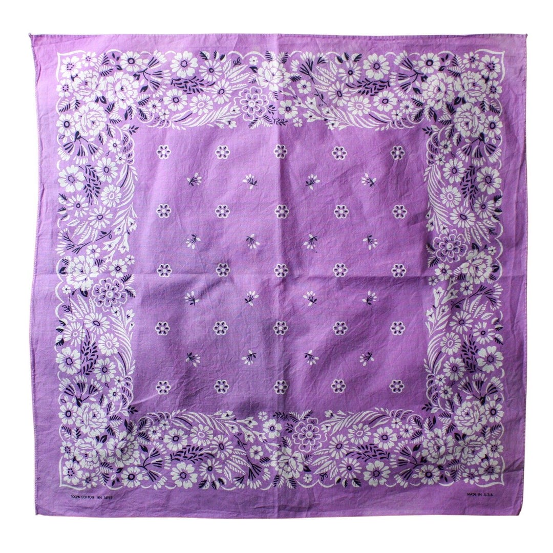 70s–80s Lavender Floral Bandana – Made in Usa, 100% Cotton - Etsy