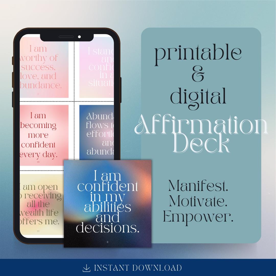 Printable Affirmation Cards Digital Affirmation Deck Positive Mindset ...