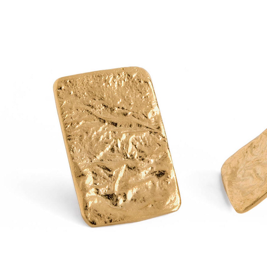 Gold Stud Earrings Everyday Square Shaped Earrings 18K - Etsy