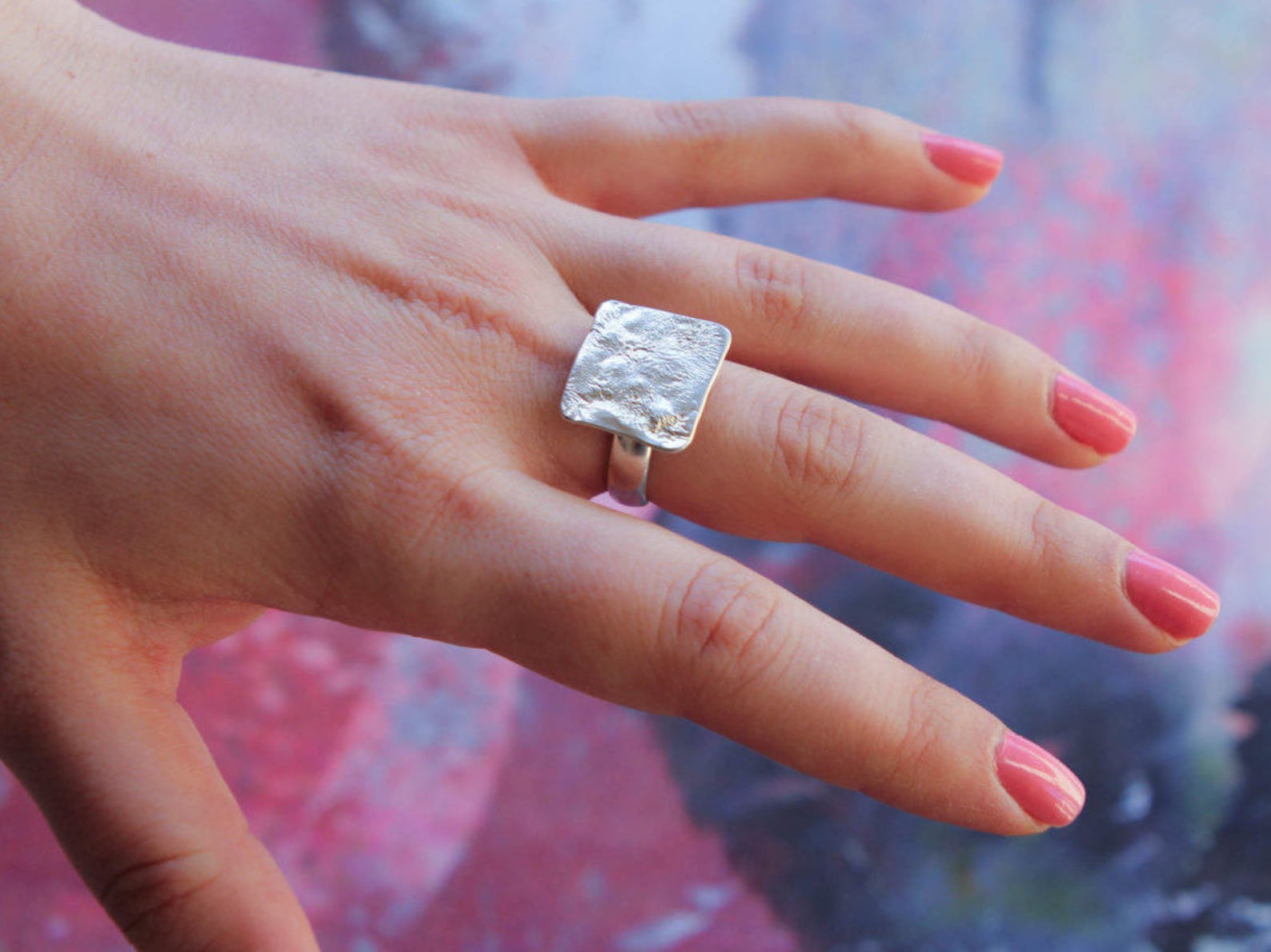 Square Shaped Ring, Modern 925 Sterling Silver Statement Ring ...