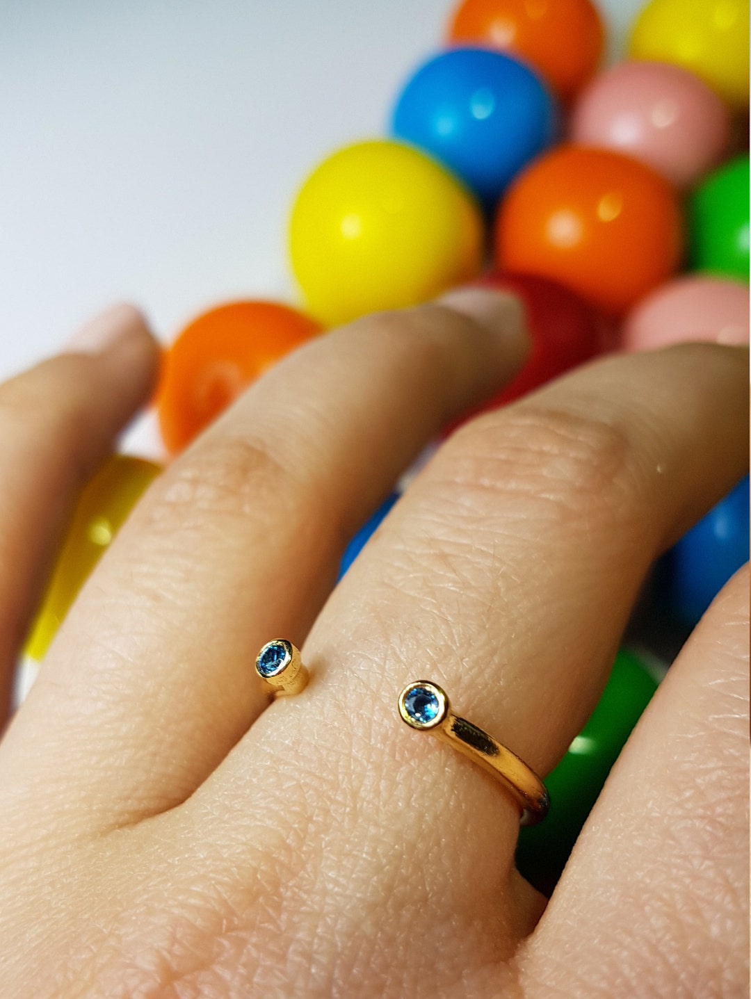 Open Gold Ring, London Blue Topaz Ring, Gold Stackable Ring, Delicate ...
