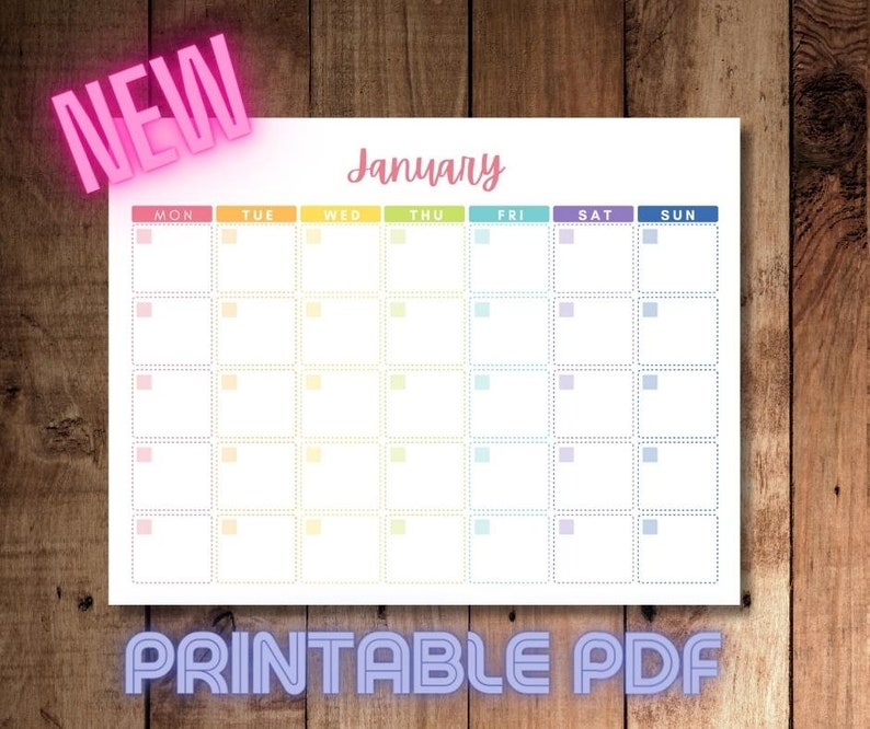 Printable Calendar Rainbow Color - Etsy