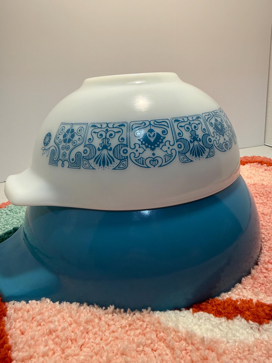 Vintage Pyrex Horizon Blue Cinderella Bowl Set 443 and 444 Mid Century ...