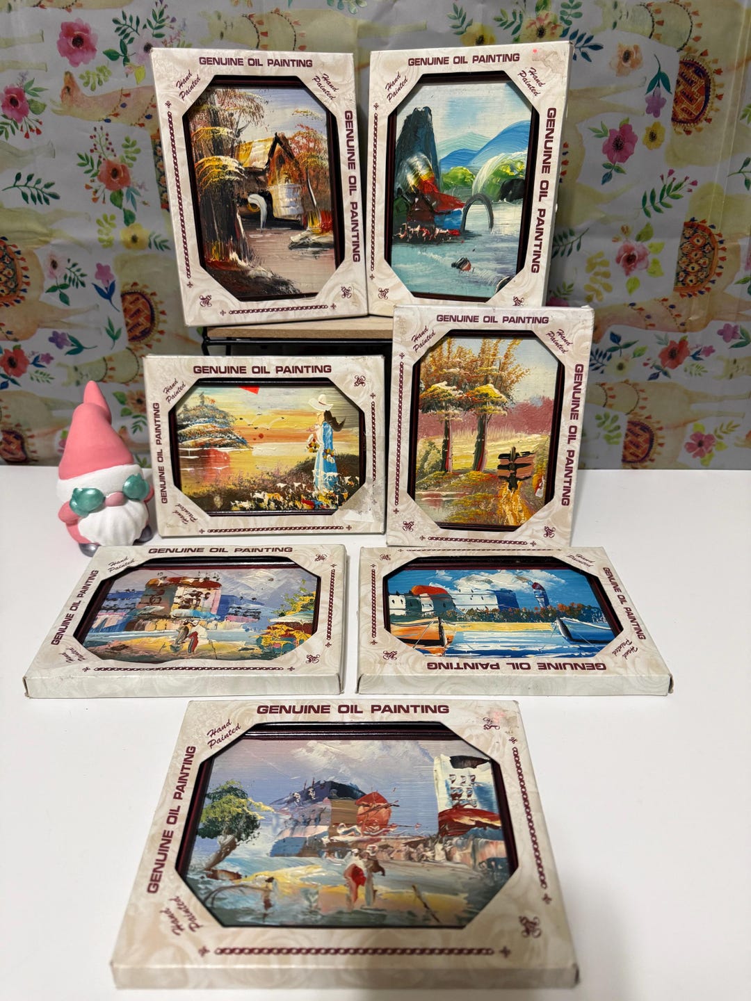 Set of 7 Mini Vintage Hand Painted Oil Paintings Framed Cottage Gallery ...