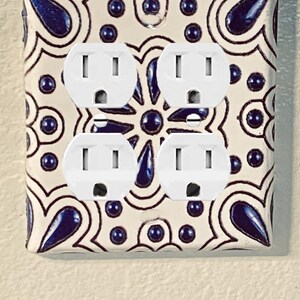 Handcrafted Talavera-style Light Switch Cover – Navy Blue & White ...