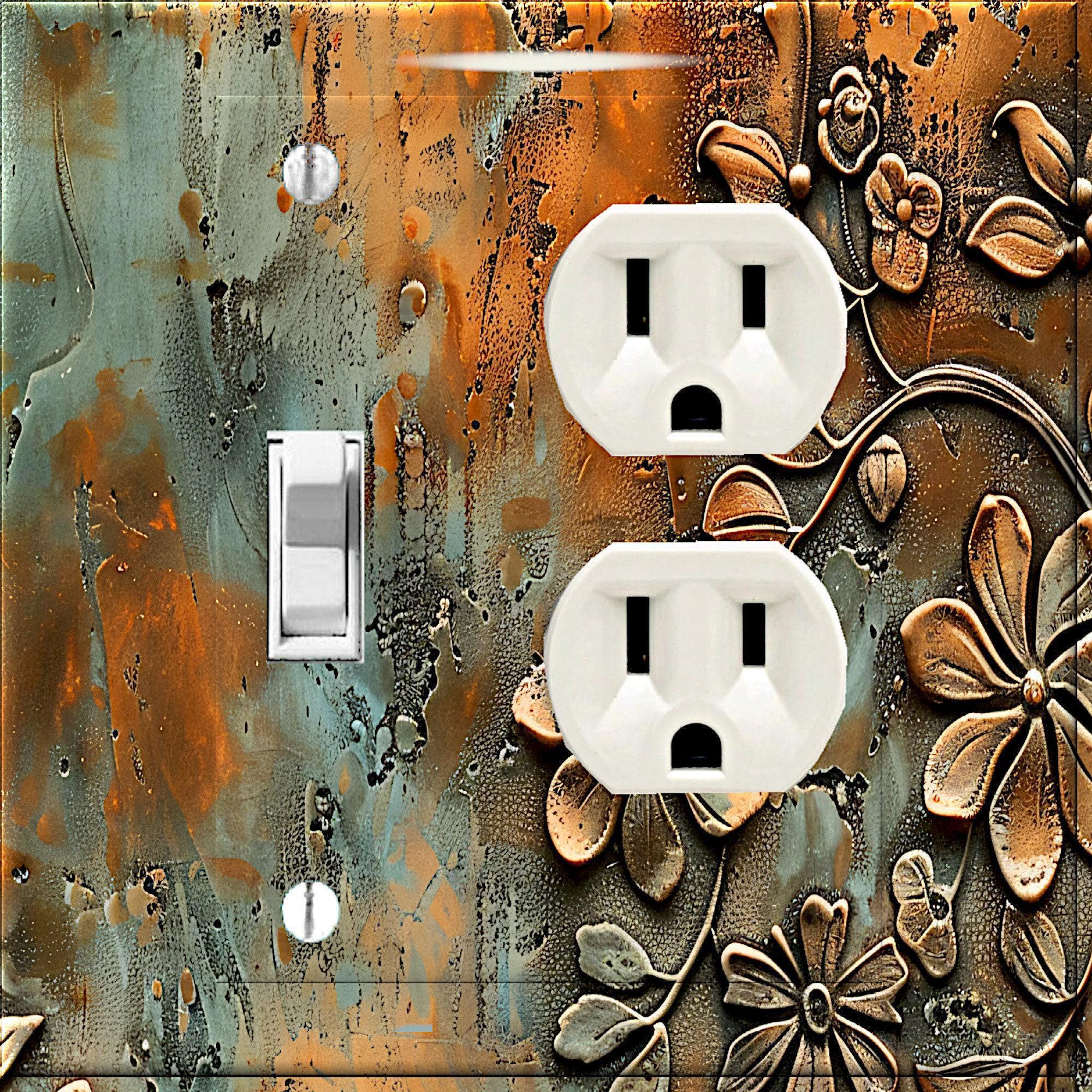 Rustic Copper Floral Switch Plate Cover Metal Look Light Switch ...