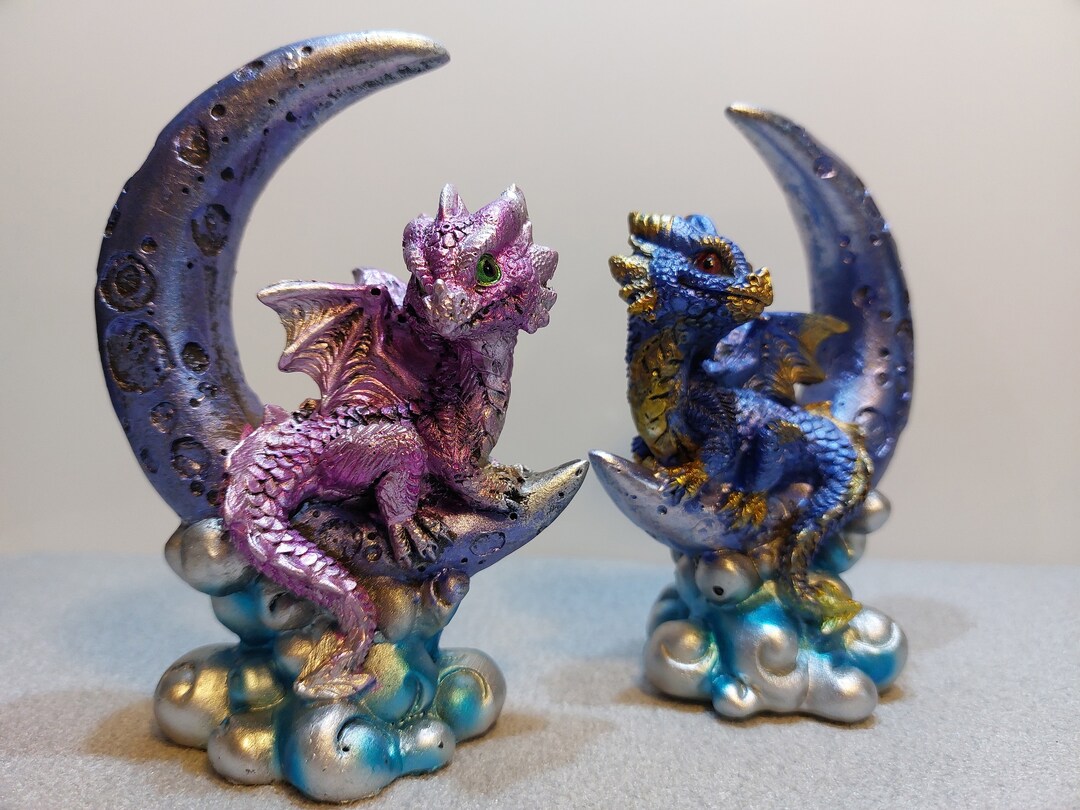 Dragon Ornament Figure Metallic Blue or Purple Crescent Moon Creature ...