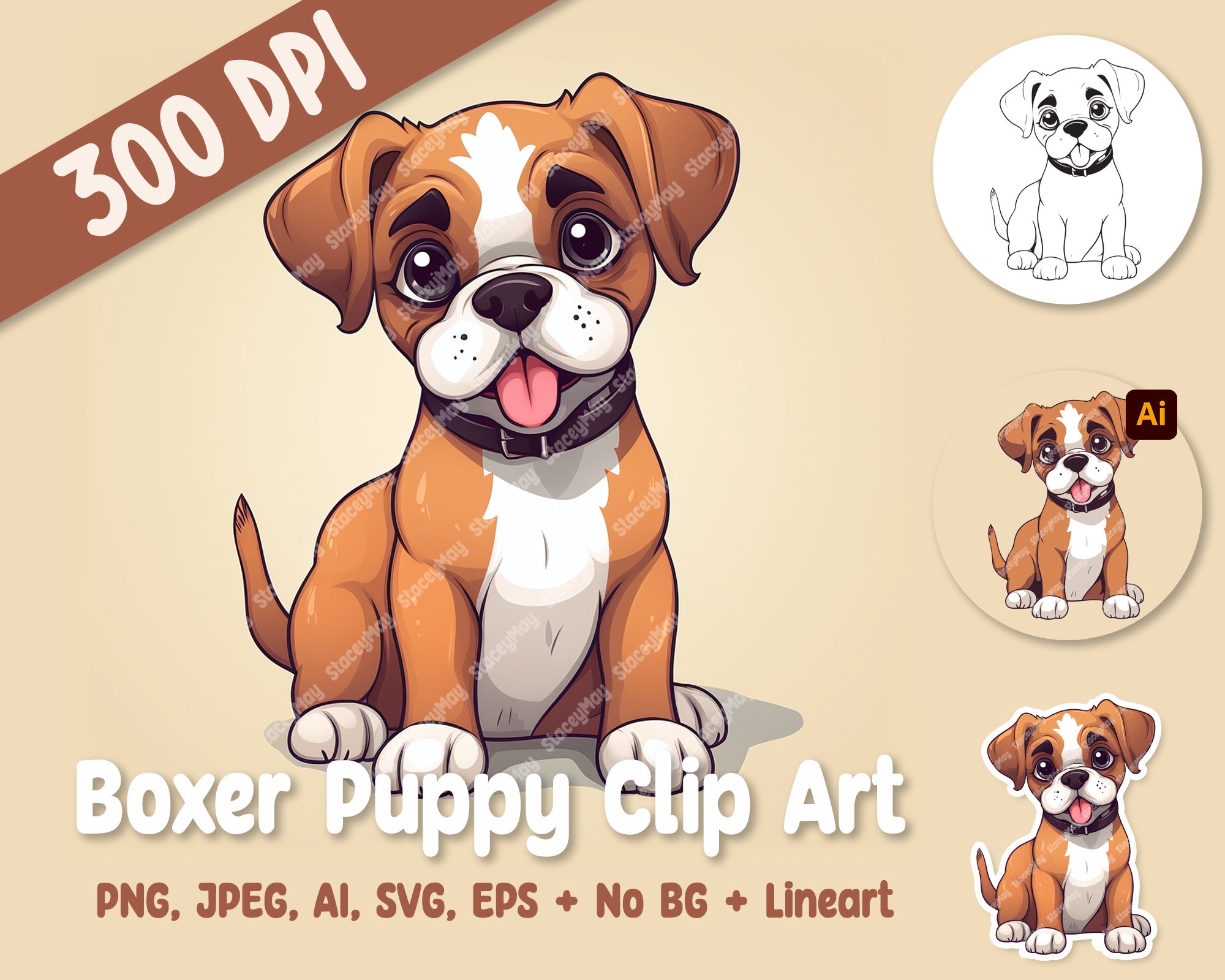 Kawaii Boxer Puppy Clip Art – High-resolution Digital Files - Etsy