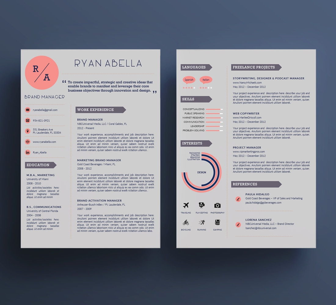 Creative Resume Template, Easy DIY Printable | Professional Design ...