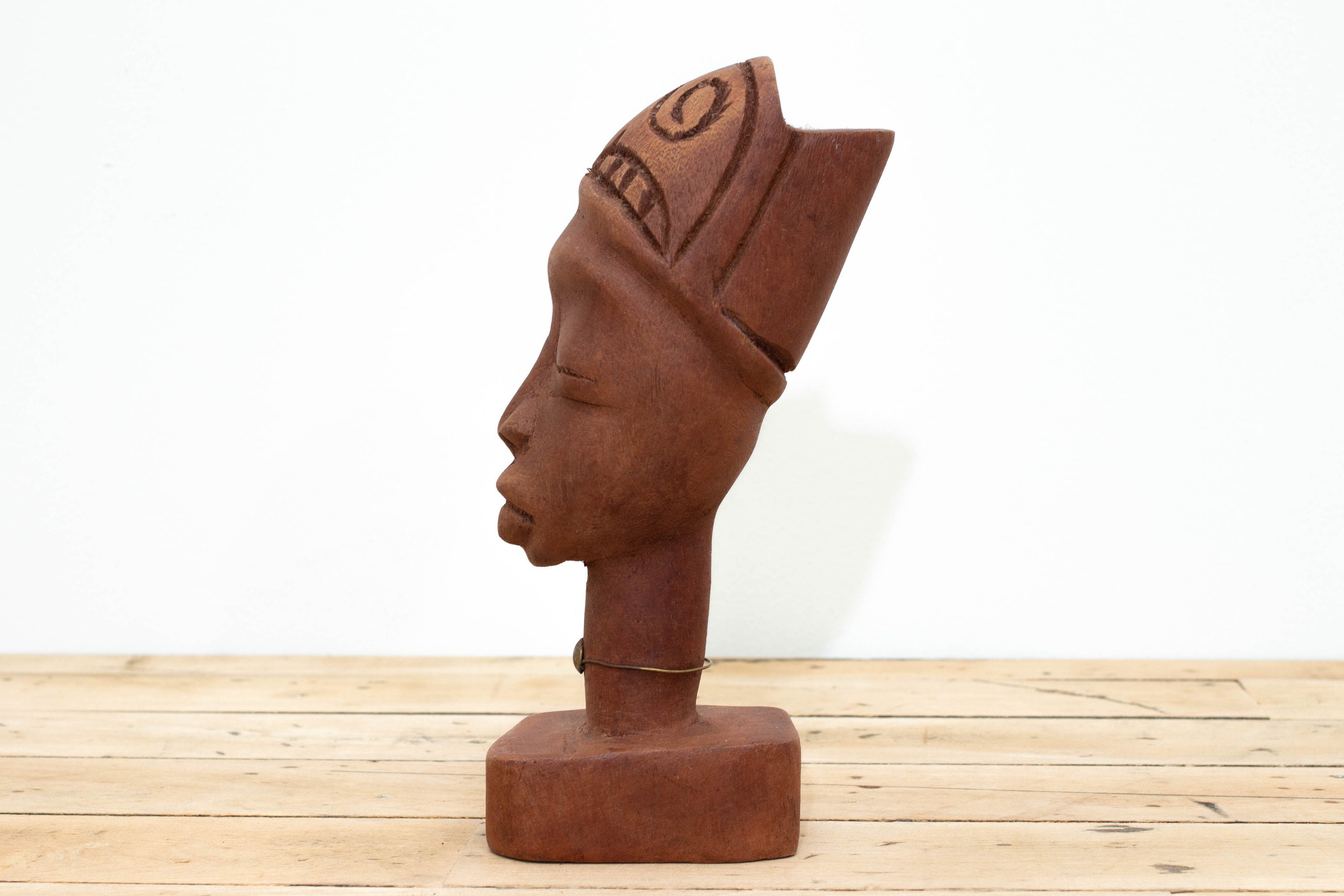Vintage African Tribal Head Sculpture, Hand Carved Wood Bust - Etsy