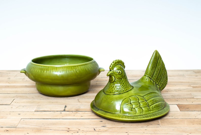 Vintage Nesting Hen Covered Dish, Mid-century Modern Chicken or Rooster ...