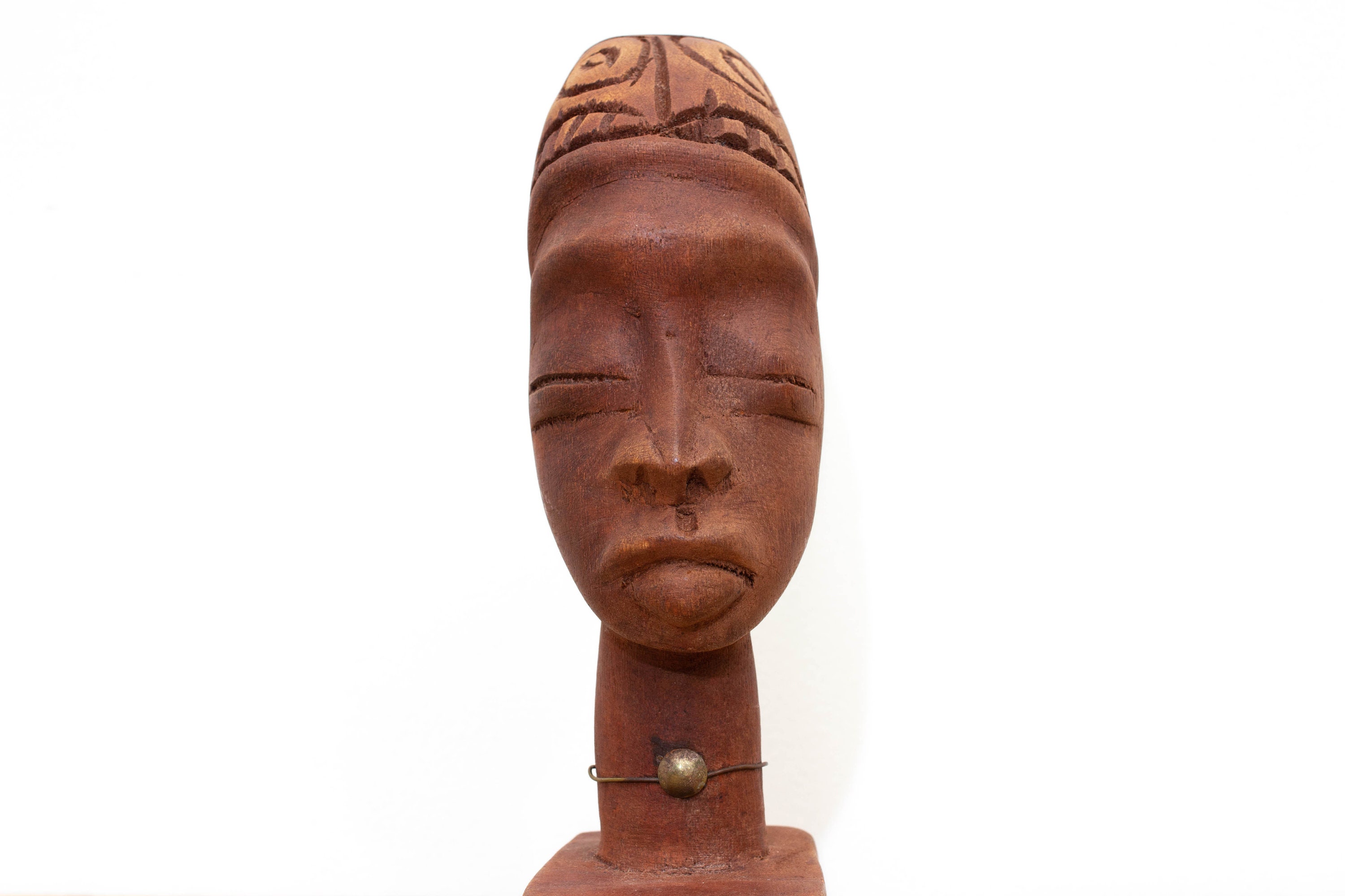 Vintage African Tribal Head Sculpture, Hand Carved Wood Bust - Etsy