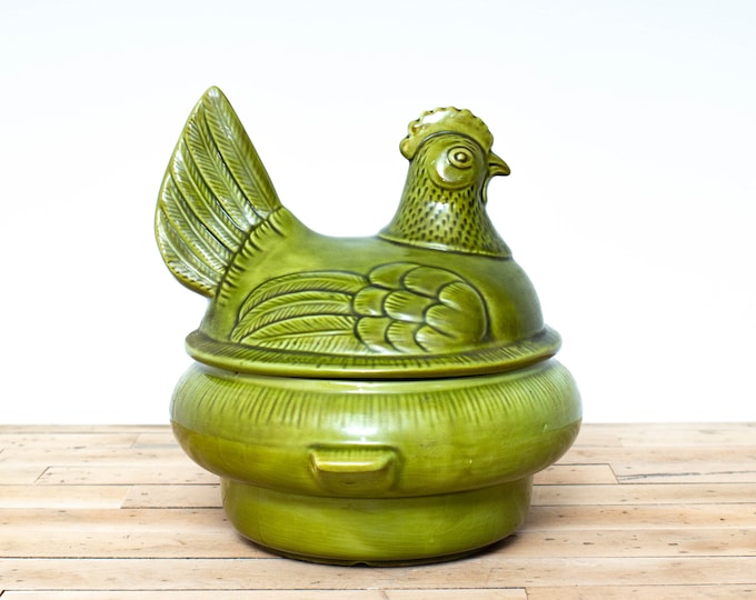 Vintage Nesting Hen Covered Dish, Mid-century Modern Chicken or Rooster ...