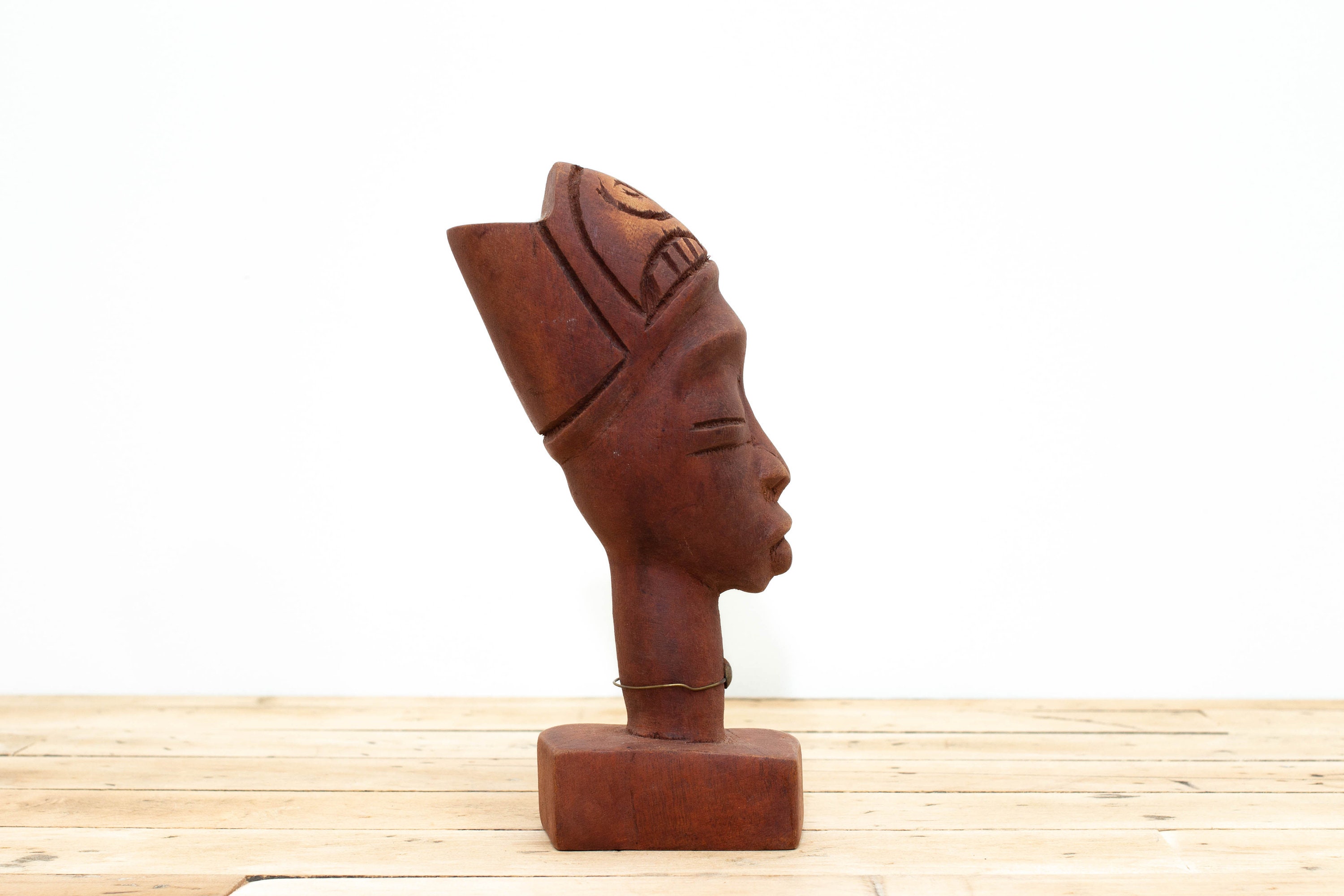 Vintage African Tribal Head Sculpture, Hand Carved Wood Bust - Etsy