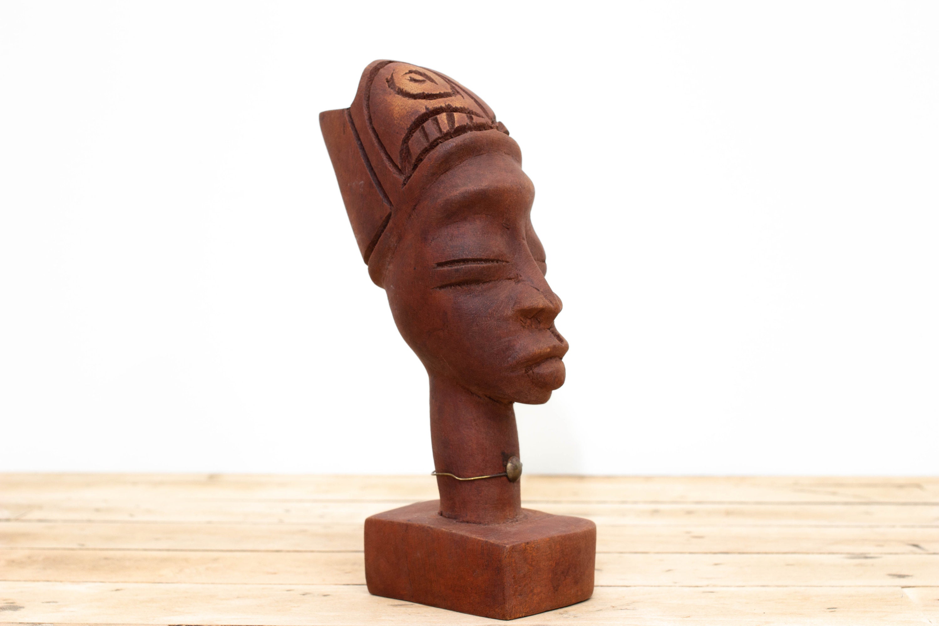 Vintage African Tribal Head Sculpture, Hand Carved Wood Bust - Etsy