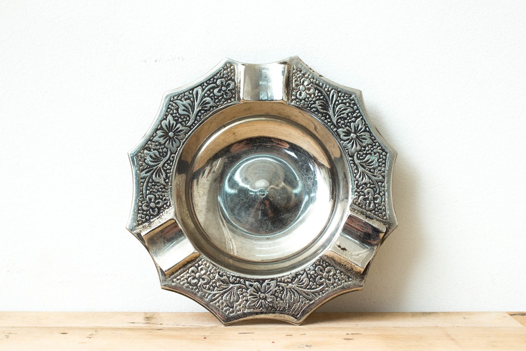 Vintage Etched Silver Ash Tray, Made in India, Floral Motif - Etsy