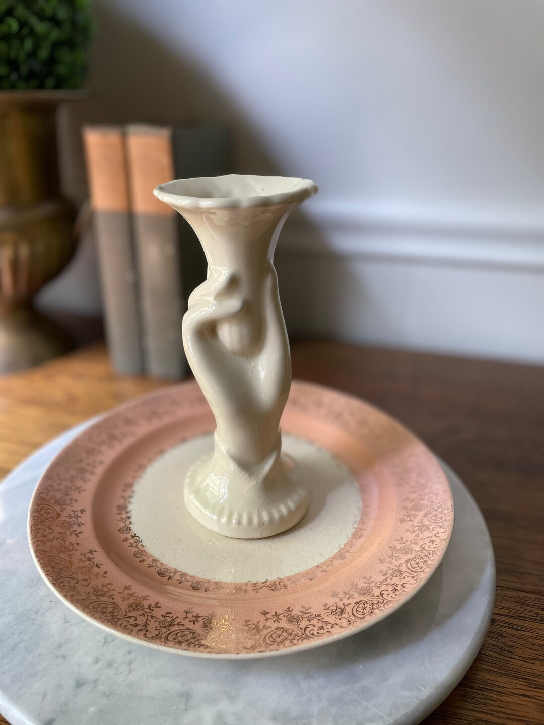 Vintage USA Pottery Lady’s Hand Vase; Art Deco Pottery Vase; Art ...