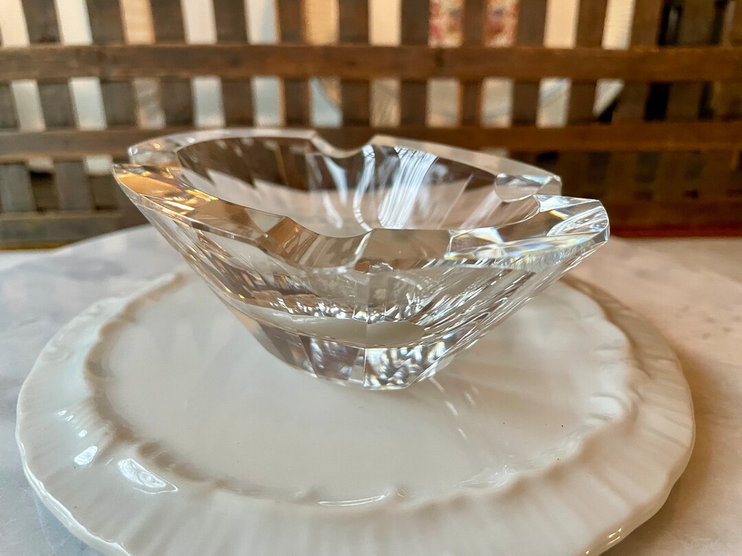 Vintage Heavy Modern Bohemian Crystal Ashtray Mid Century Modern ...