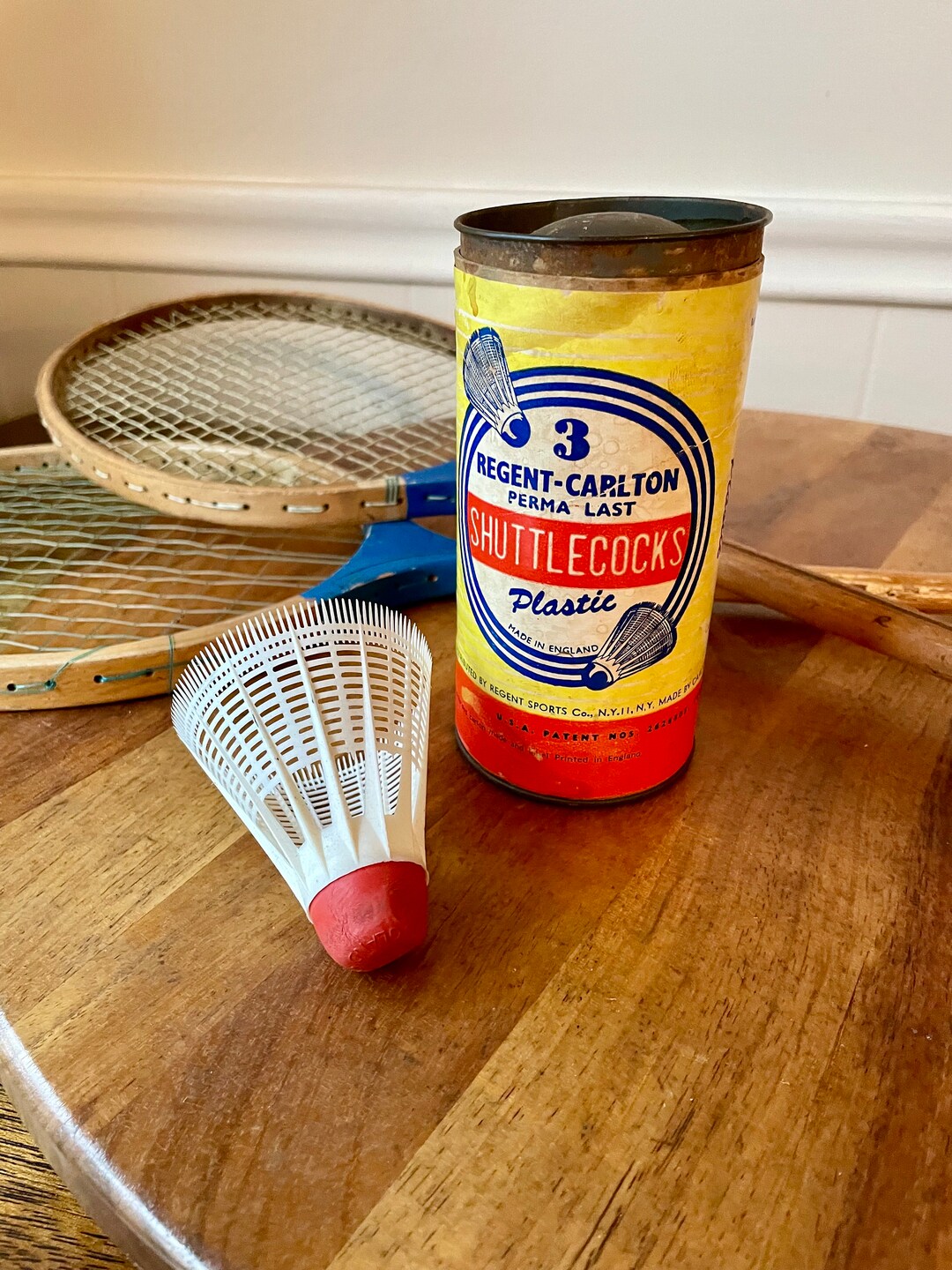 Antique Badminton Racquet Pair and Regent-carlton Shuttlecock ...