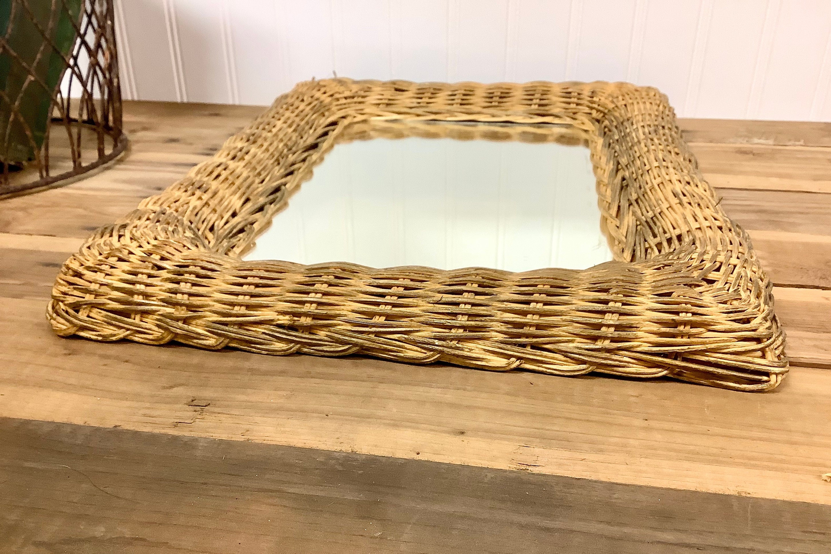 Wicker Frame Wall Mirror Vintage Wicker Coastal Grandmother - Etsy