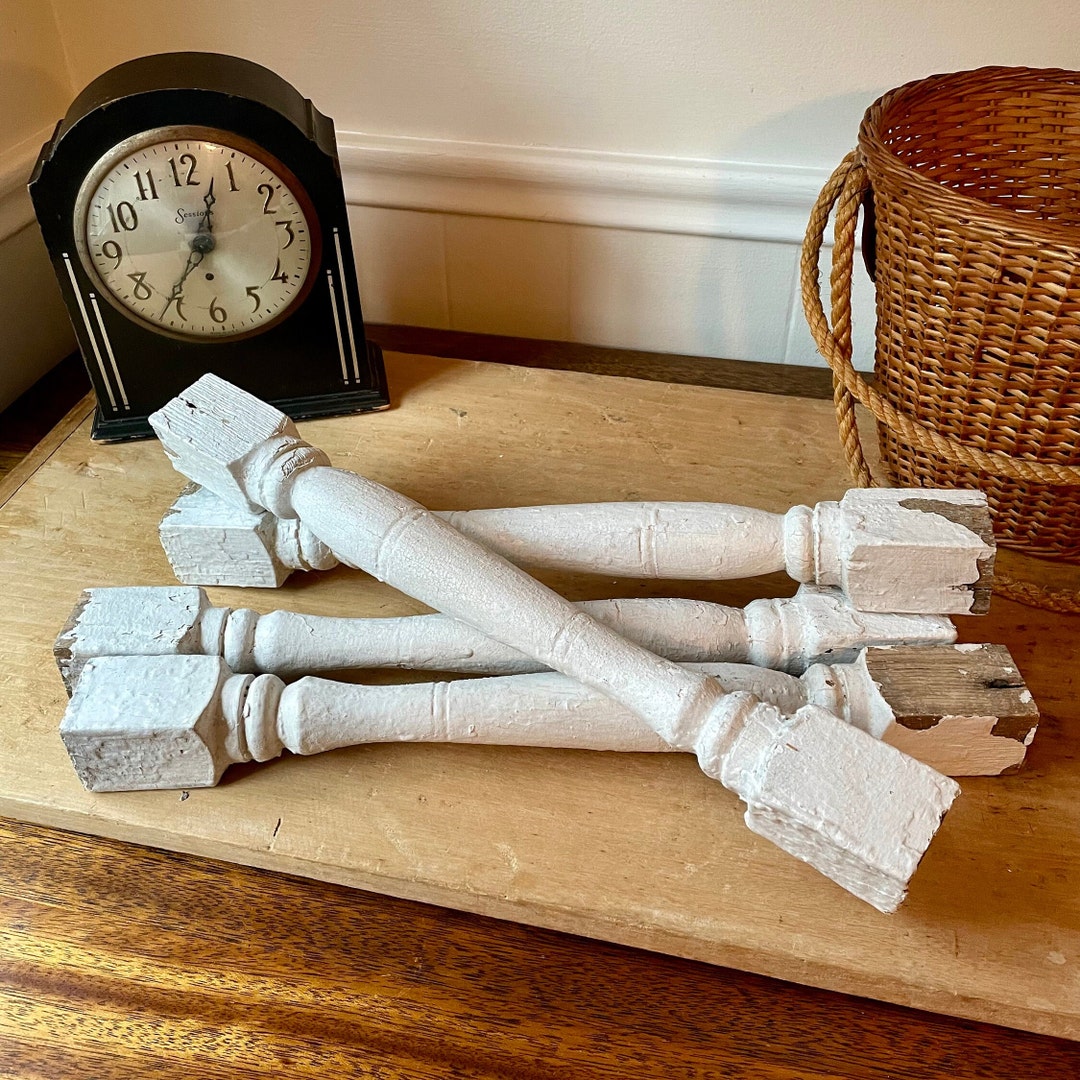 Antique Set of Four Chippy Paint Wood Balusters Architectural Salvage ...