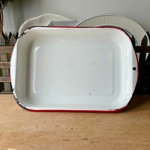 Vintage Red and White Enamel Baking Dish Pan 9 X 13 Oblong Enamelware ...